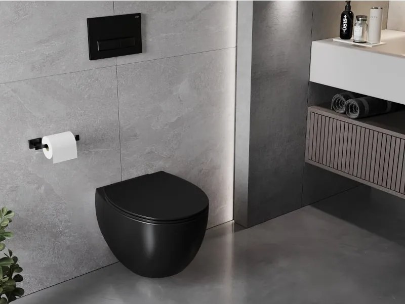 Mexen Egg WC mísa Rimless s pomalu klesající deskou slim, duroplast, černá mat - 30245070