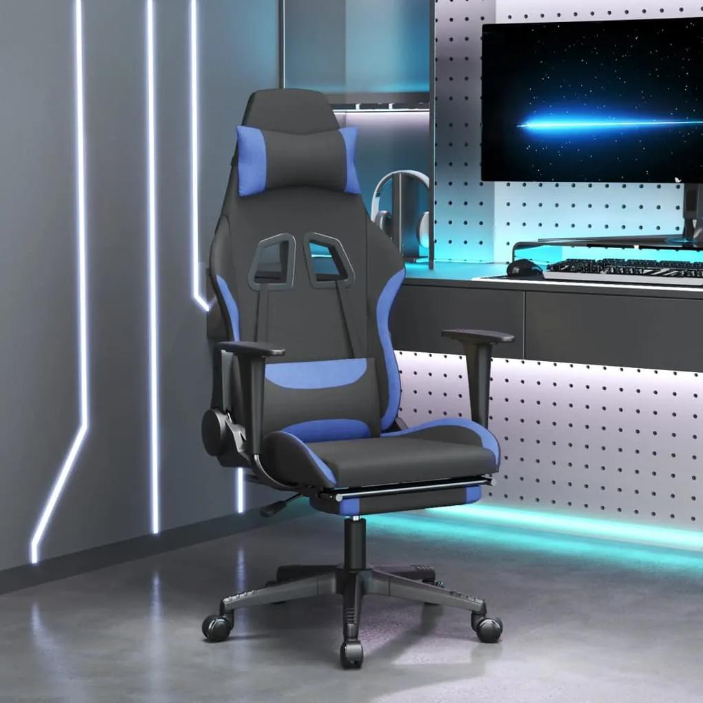 Herní židle s podnožkou černá a modrá textil,  3143749