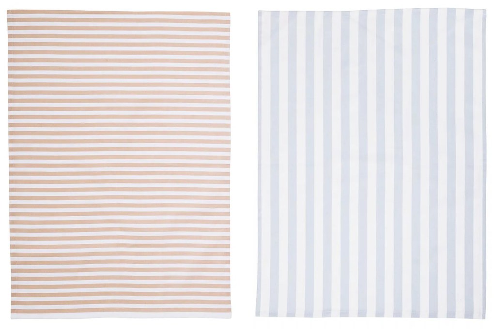 Bloomingville Bavlněná utěrka Stripe Modrá, modrá barva, oranžová barva, textil