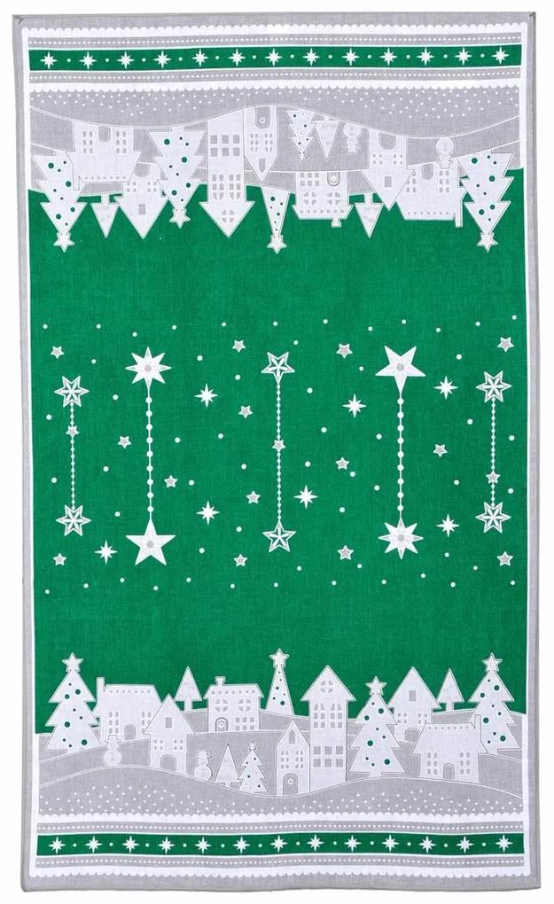 Forbyt Vánoční utěrka Zimní vesnička zelená, 45 x 70 cm