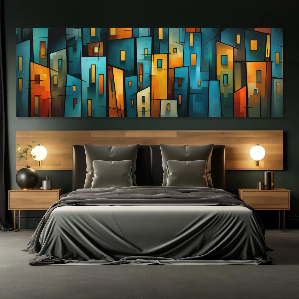 Obraz na plátně - Noční městečko Erimen, abstrakce FeelHappy.cz Velikost obrazu: 240 x 80 cm