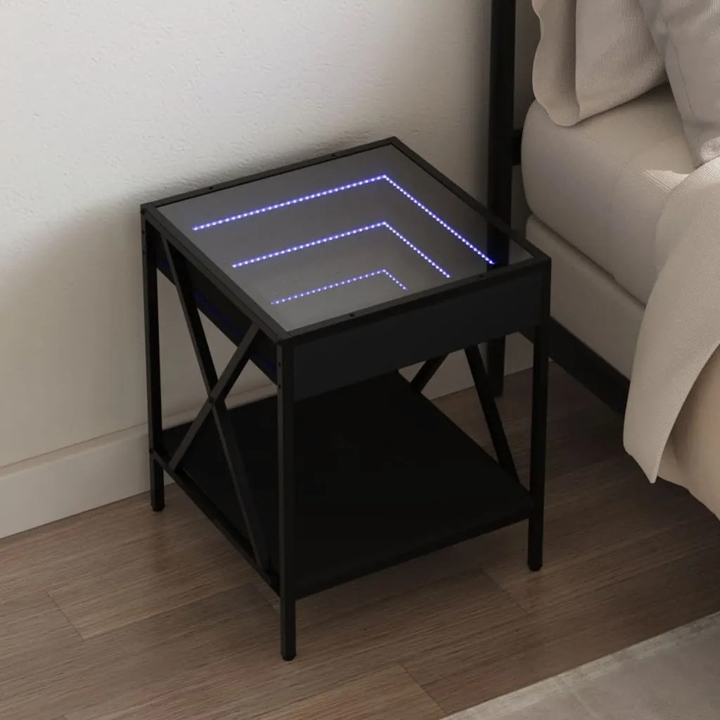 Noční stolek s Infinity LED černý 40 x 40 x 49 cm