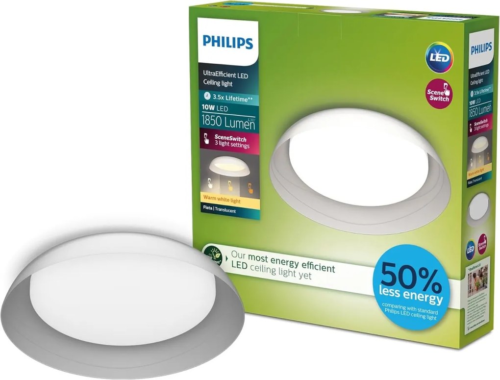 Philips fleta ultraefficient stropní svítidlo led, 10 w, 1850 lm, 2700 k, transparentní