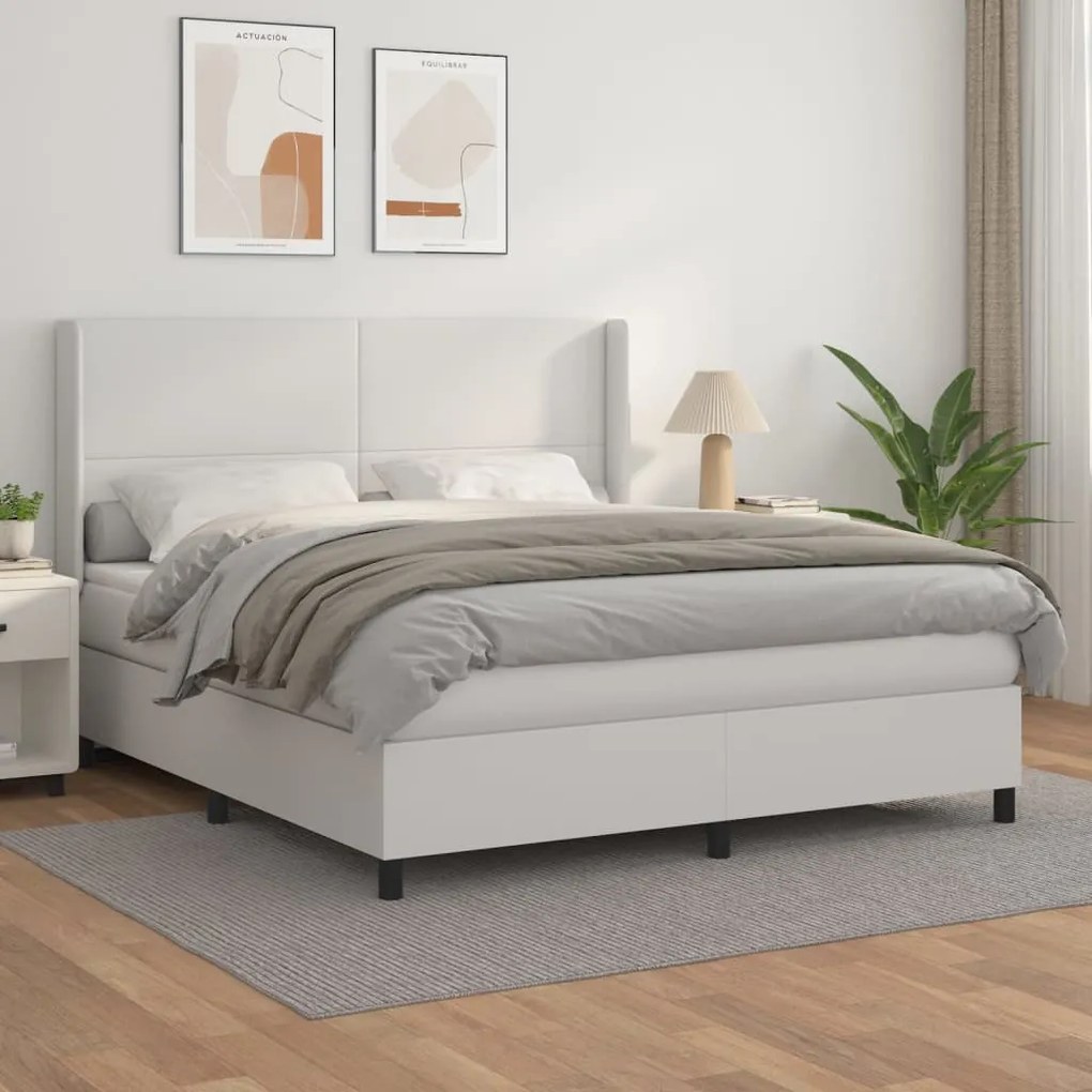 Box spring postel s matrací bílá 160x200 cm umělá kůže