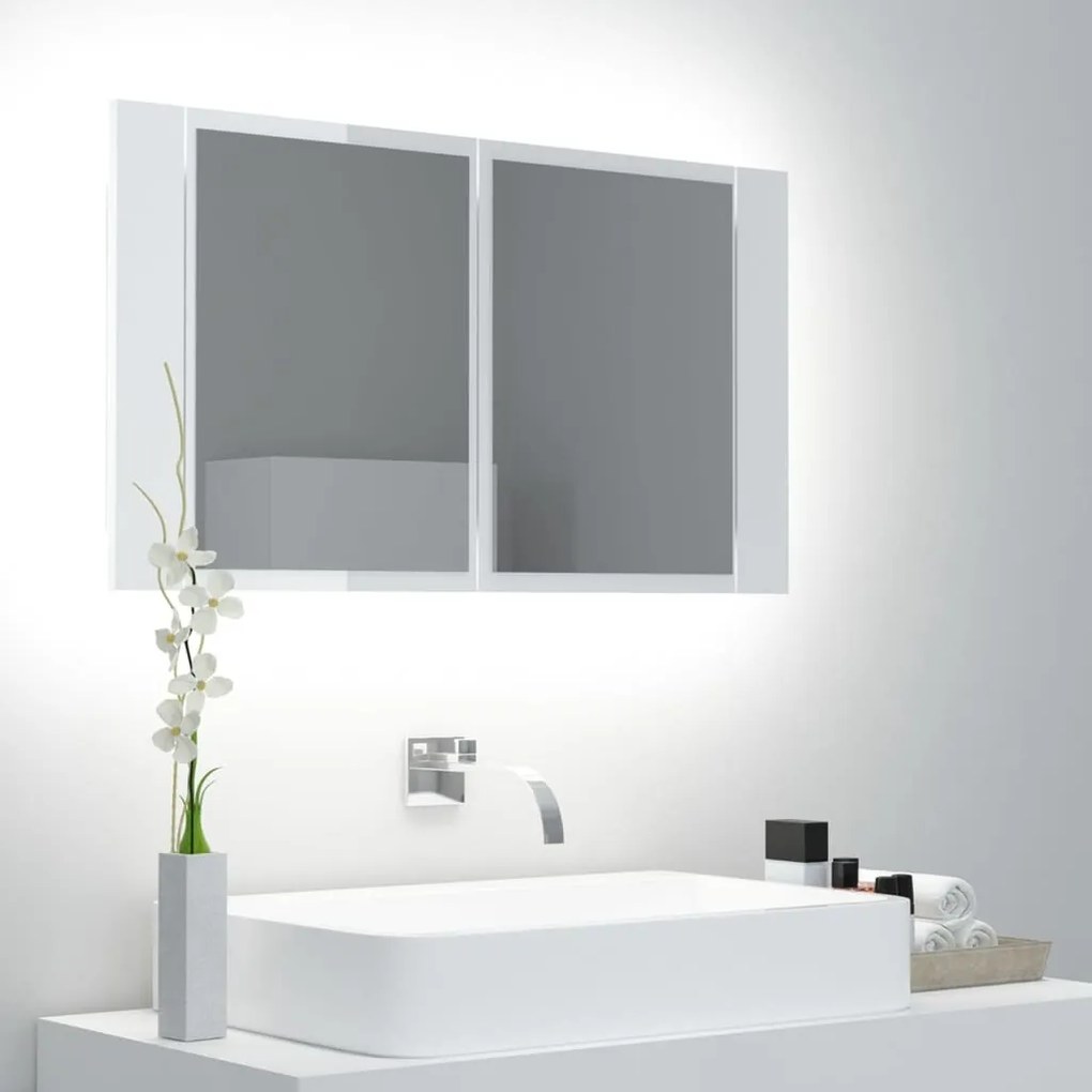 vidaXL LED koupelnová skříňka se zrcadlem 80x12x45cm akryl [804968] Barva: šedá s vysokým leskem
