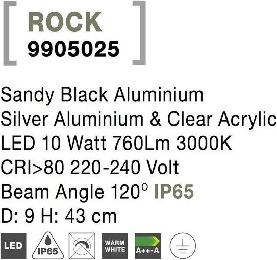 NV 9905025 Venkovní sloupkové svítidlo ROCK černý hliník stříbrný hliník a čirý akryl LED 8W 3000K 220-240V 120st. IP65 - NOVA LUCE