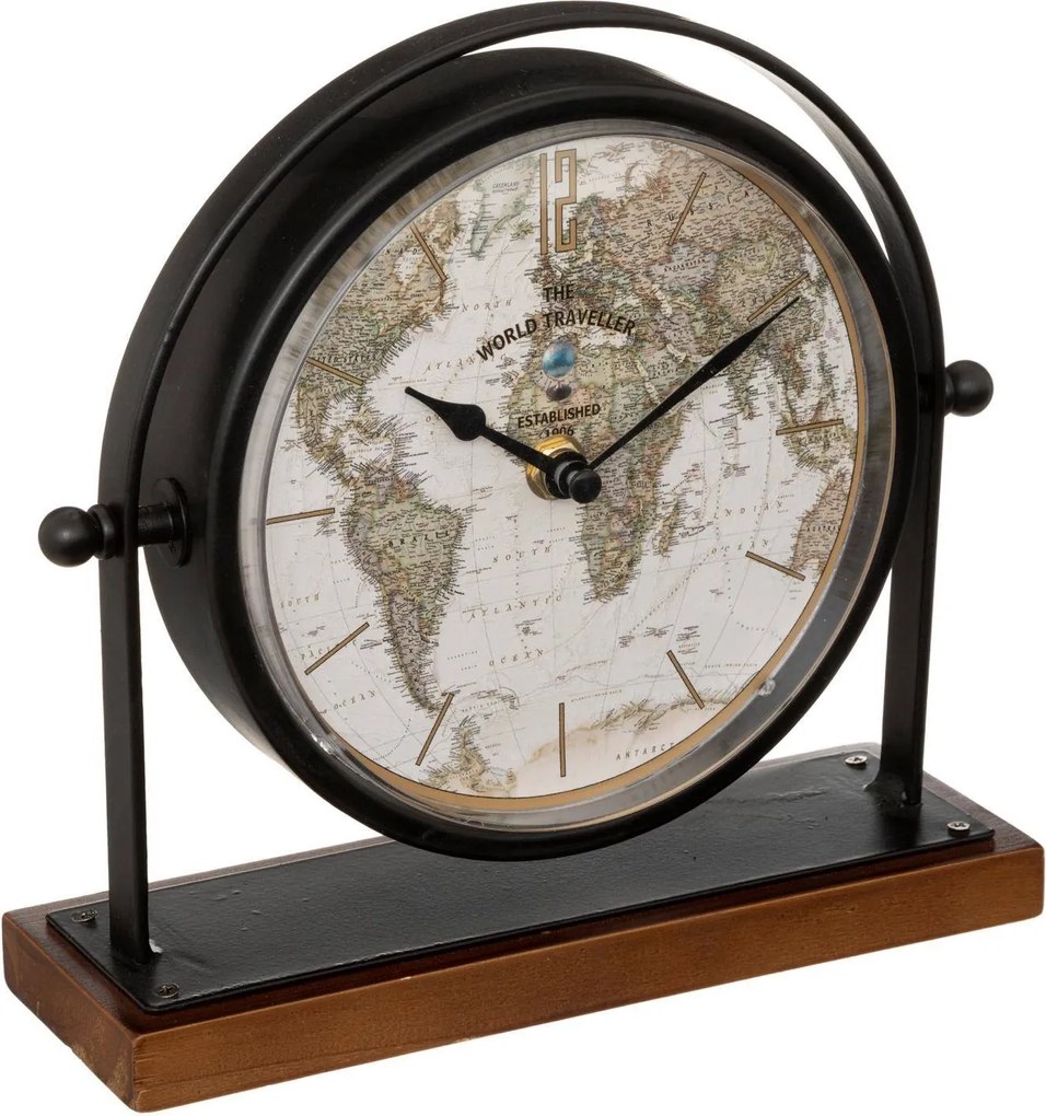 Hodiny retro na komodu Flavia, ciferník s mapou světa, v, 20 cm