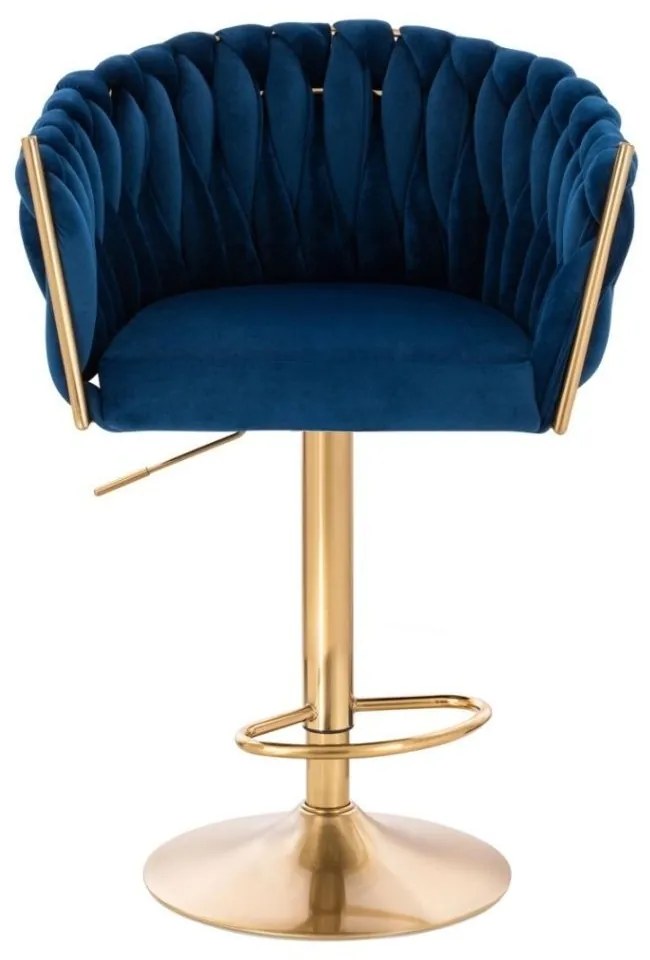 LuxuryForm DESIGN Barová židle NORDEN VELUR na zlaté kulaté podstavě - modrá