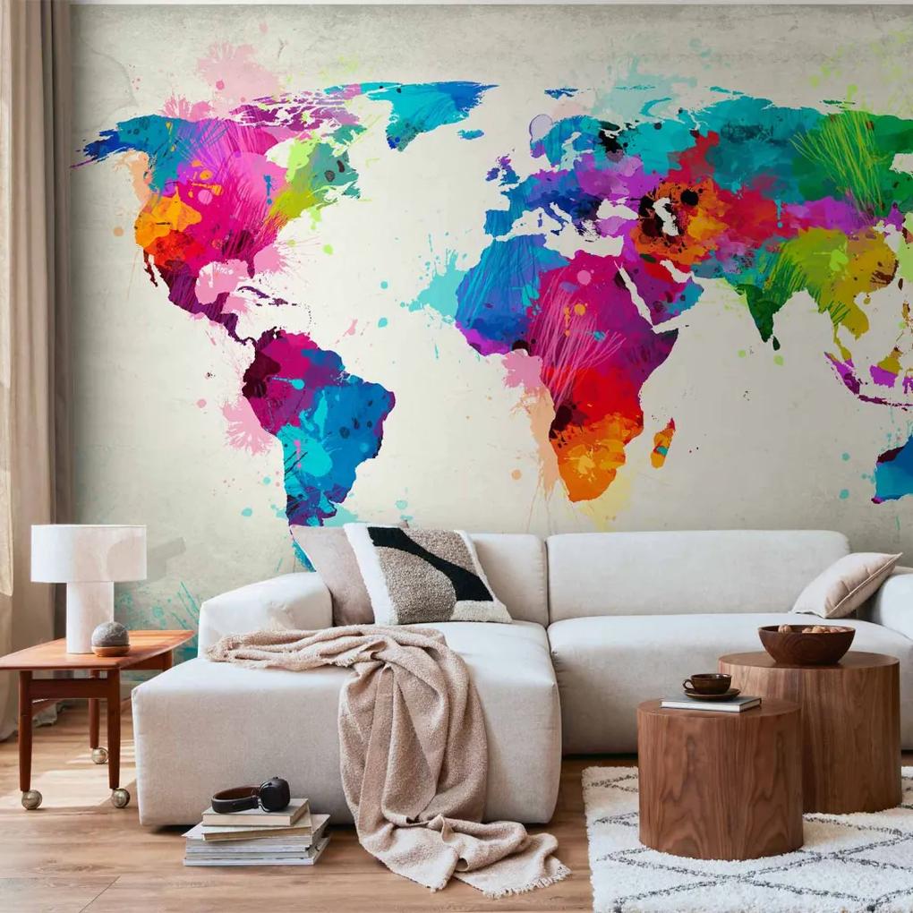 Fototapeta Exploze barev a odstínů - barevná mapa světa s motivem akvarelu