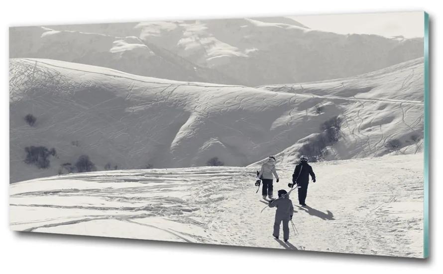 Wallmuralia Foto obraz sklo tvrzené lyžaři 100x50