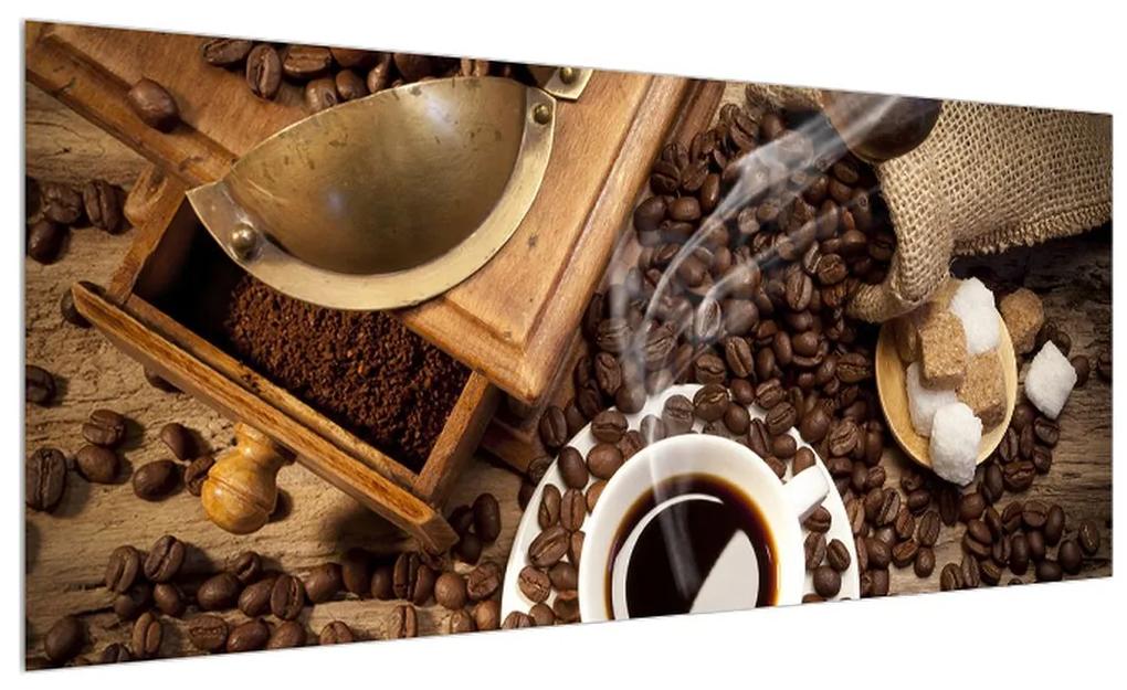 Obraz šálku kávy a kávových zrn (100x40 cm)
