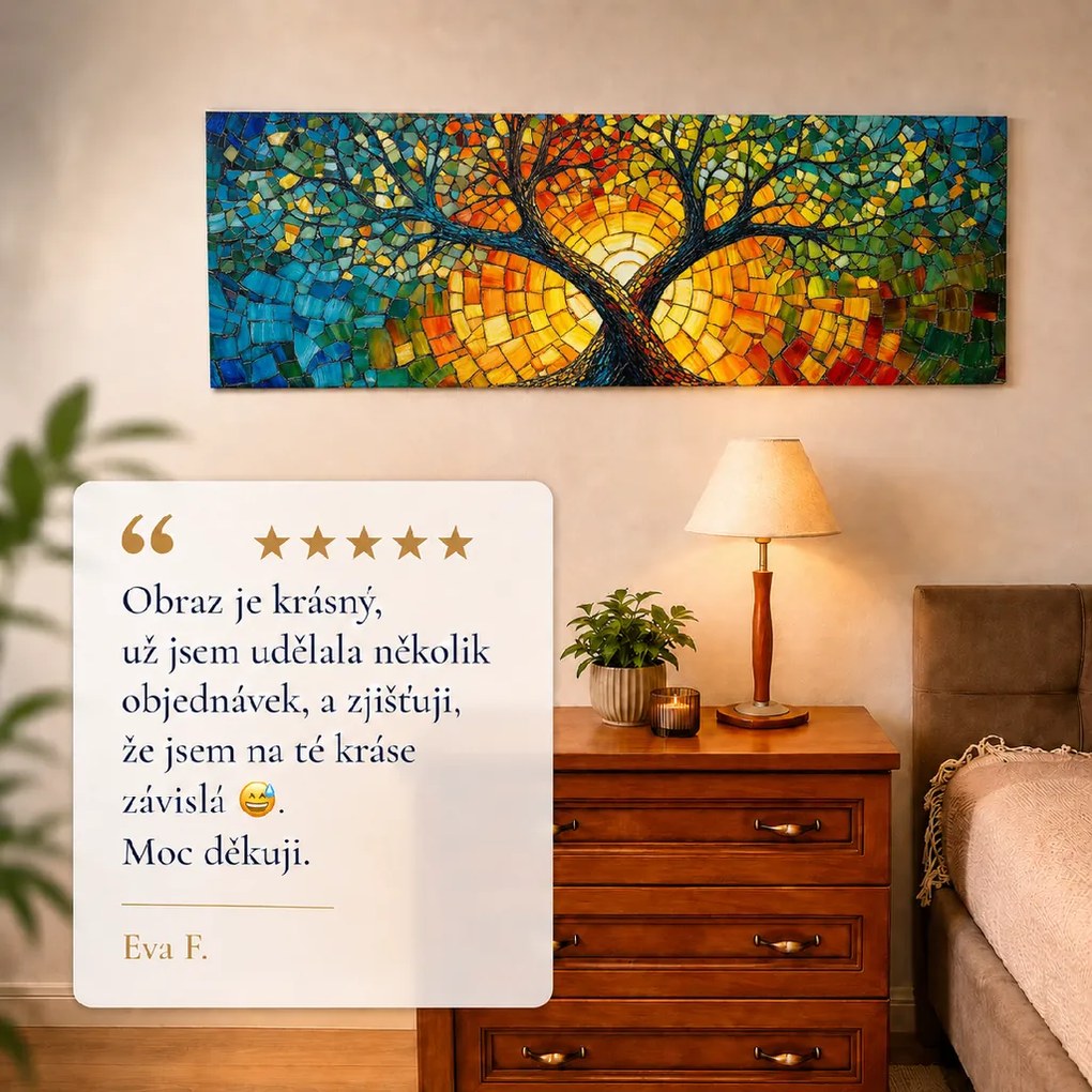 Obraz na plátně - Strom života Sluneční energie FeelHappy.cz Velikost obrazu (šířka x výška): 120 x 40 cm