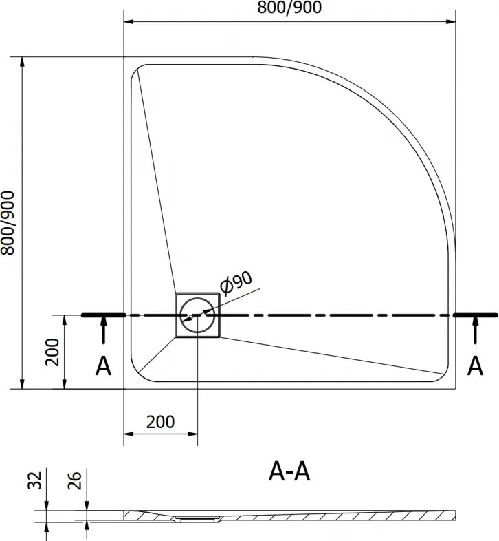 Mexen Bert, SMC čtvrtkruhová sprchová vanička 80 x 80 cm, bílá, 4KR108080