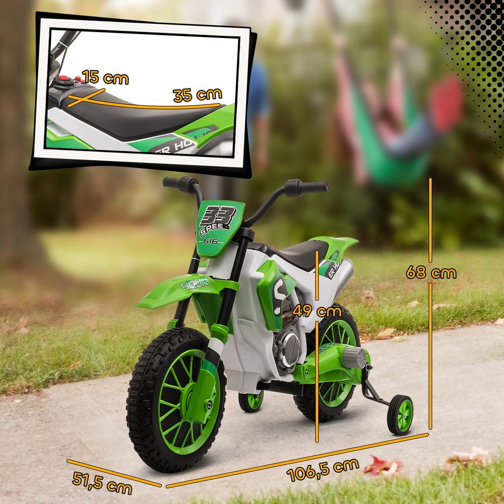 HOMCOM Dětská elektrická koloběžka motorka 12V odnímatelná tréninková kolečka od 3 let PP kov