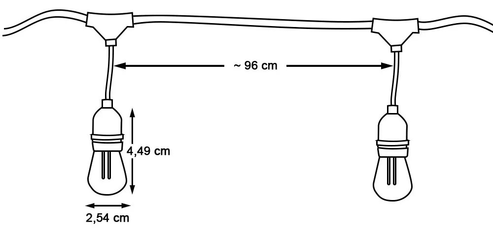 Voděodolný světelný dekorační řetěz, 15 ks E27 LED žárovek, 14,6 m, teplá bílá