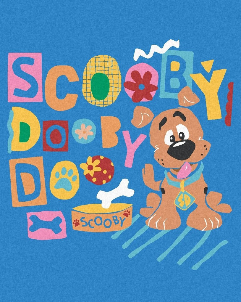 Malování podle čísel plakát scooby s miskou (scooby doo), 40x50 cm, bez rámu a bez vypnutí plátna