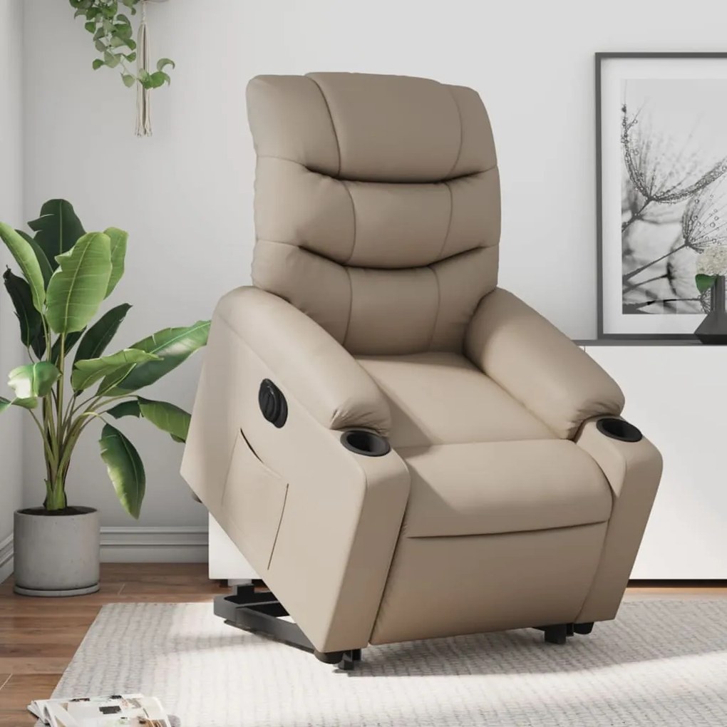 Elektrické zvedací polohovací křeslo cappuccino umělá kůže 3206619