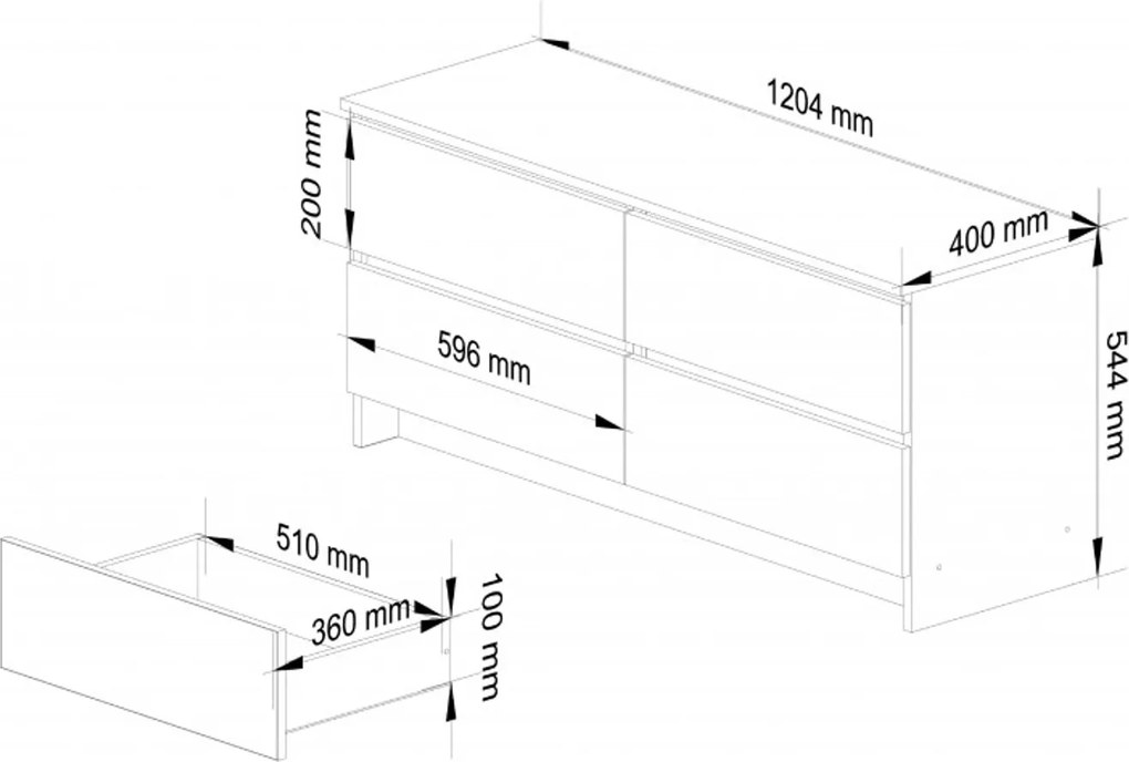 Komoda K120 4SZ - bílá/šedá