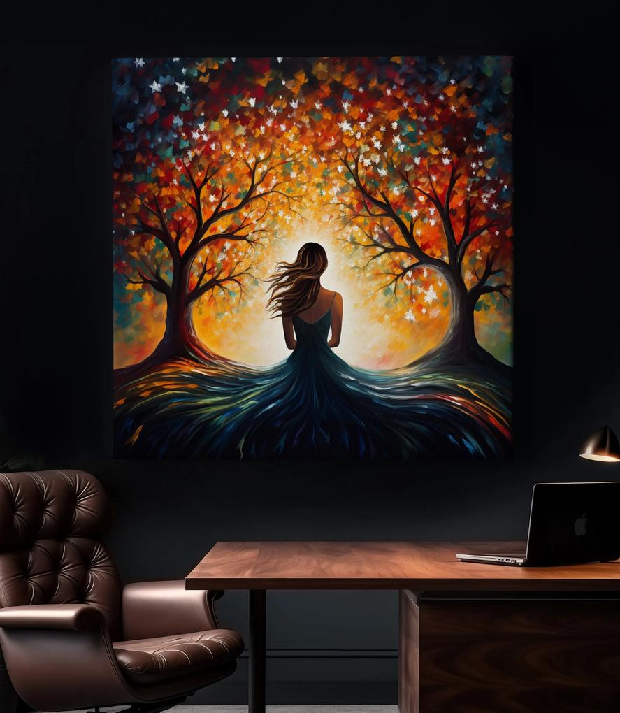 Obraz na plátně - Dívka Ygg propojená kořínky se stromy života FeelHappy.cz Velikost obrazu: 140 x 140 cm