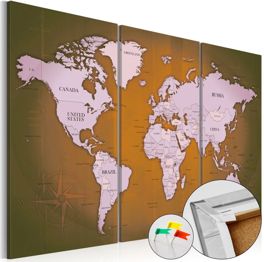 Mapa na korkové tabuli růžová + háčky, hřebíčky, pin-vlajky, lepicí guma ZDARMA Velikost (šířka x výška): 90x60 cm
