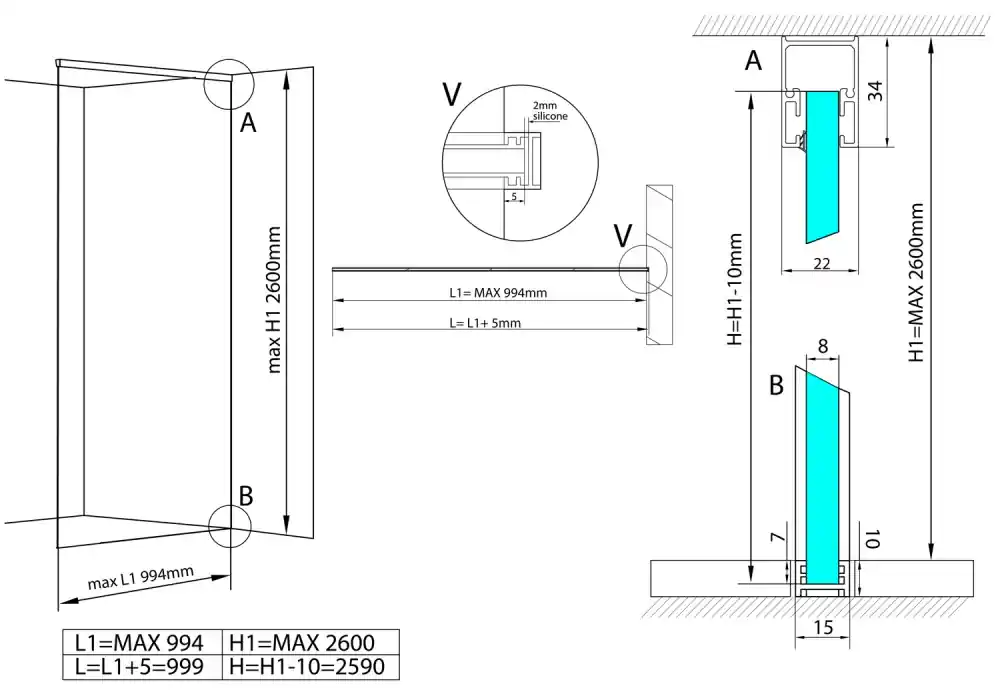 Polysan ARCHITEX LINE kalené sklo, L 700 - 999mm, H 1800 - 2600mm, šedé  ALS7010 | BIANO