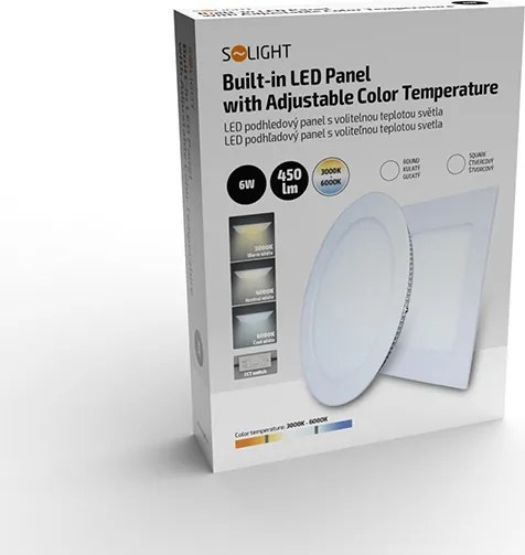 LED mini panel CCT, podhledový, 6W, 450lm, 3000K, 4000K, 6000K, čtvercový