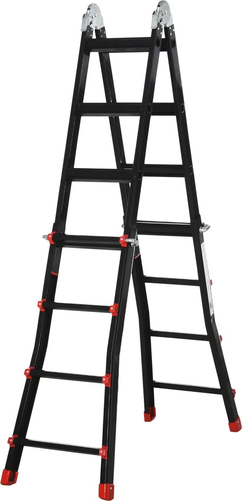 HOMCOM Telescopic Ladder Skládací Žebřík, 4m Hliníkový Žebřík Proti Sklouznutí A-rámový Telescopic Rozšiřitelný Žebřík do 150 kg nosnosti | Aosom