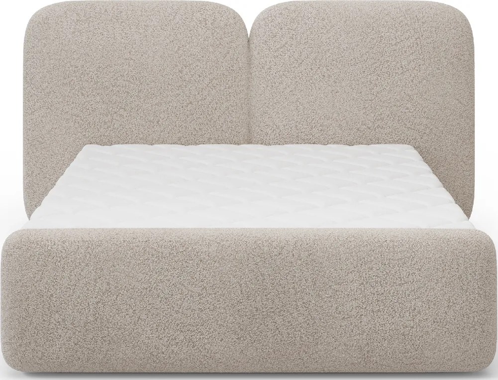 Postel Ollival 140x200, s kovovým roštem a úložným prostorem, béžové bouclé