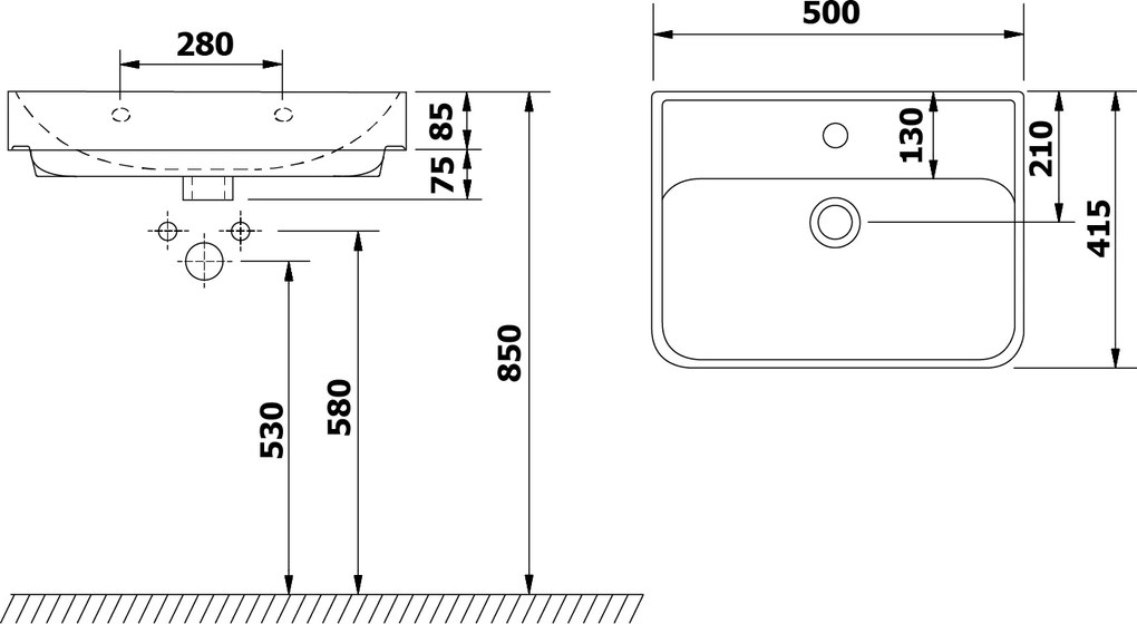 Bruckner NEON keramické umyvadlo 50 x 41,5 cm s přepadem bílá 201.131.0