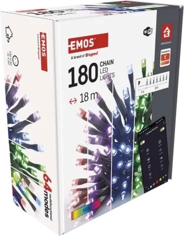 Vánoční osvětlení EMOS GoSmart (WiFi) D4ZR03 180LED řetěz 18m RGB 64 programů s časovačem