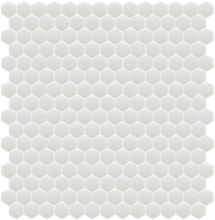 Hisbalit Skleněná mozaika bílá Mozaika 103A SATINATO hexagony 2,3x2,6 (33,33x33,33) cm - HEX103ALH