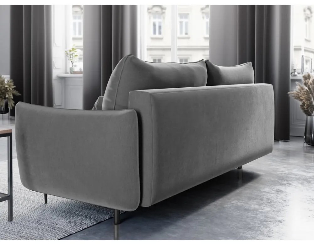 Šedá sametová rozkládací/s úložným prostorem pohovka 222 cm Vermont - II. jakost – Cosmopolitan Design