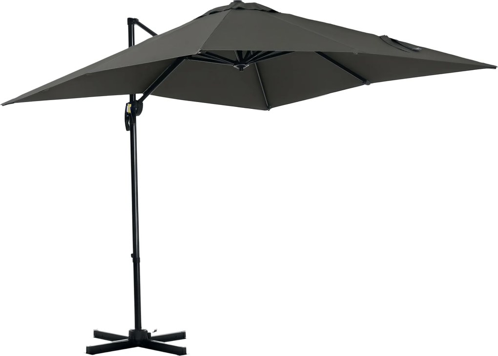 Sluneční Umbrella Outsunny 245 x 245 cm Zahradní Umbrella S Kloubovým Mechanismem a Otáčecí Rukojetí Nastavitelný Umbrella Roma Šedý | Aosom