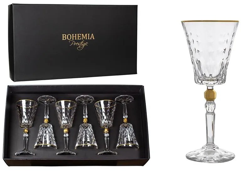 BOHEMIA PRESTIGE CONTE GOLD SKLENICE NA VÍNO 260ML SADA 6 KS