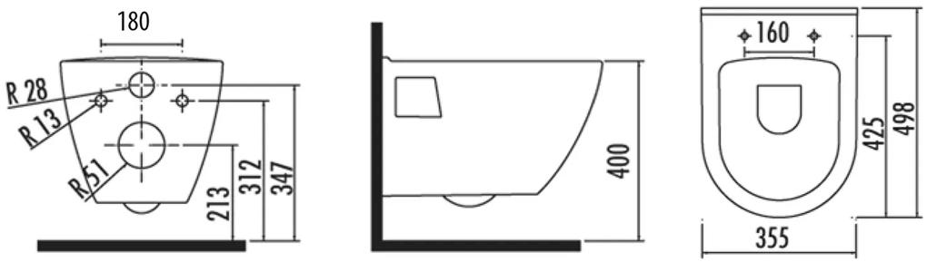 Aqualine, NERA závěsná WC mísa, 35,5x50 cm, bílá, NS952