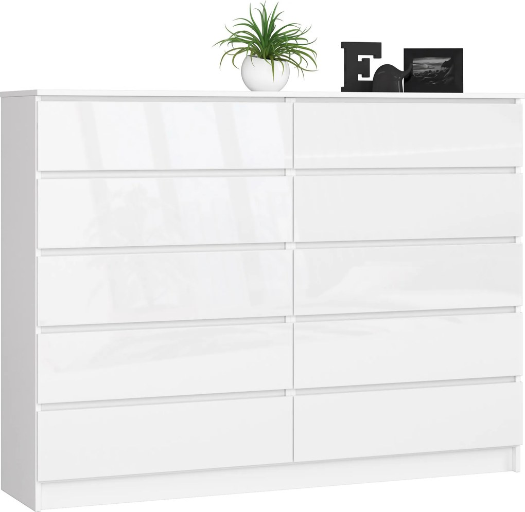 Komoda K160 10SZ bílá/bílý lesk