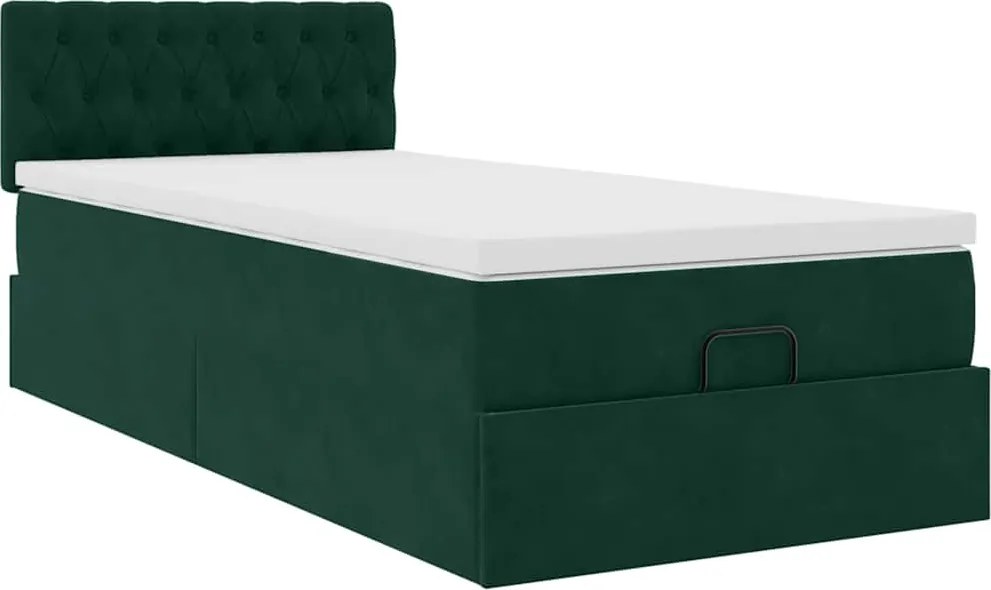 Osmanská postel s matrací & LED tmavě zelená 90x200cm samet 3312671
