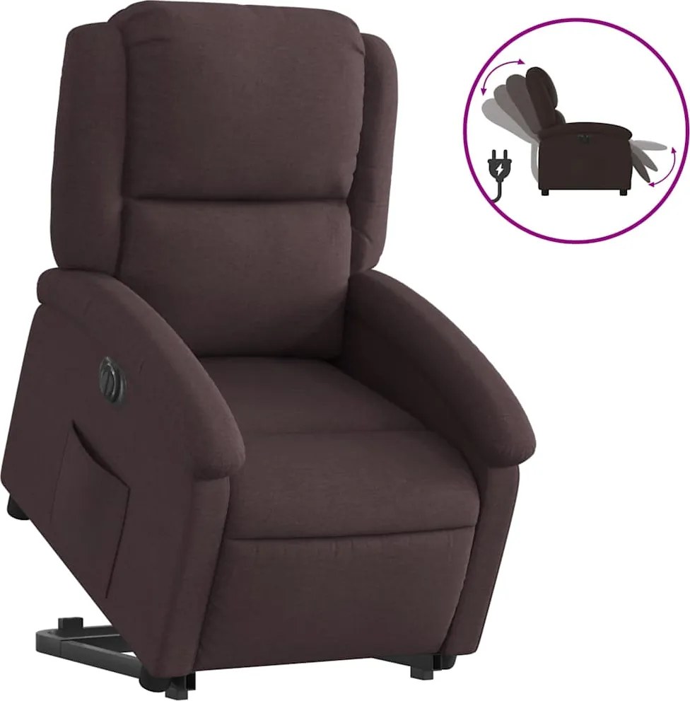 Elektrické zvedací polohovací křeslo tmavě hnědé textil 3204193