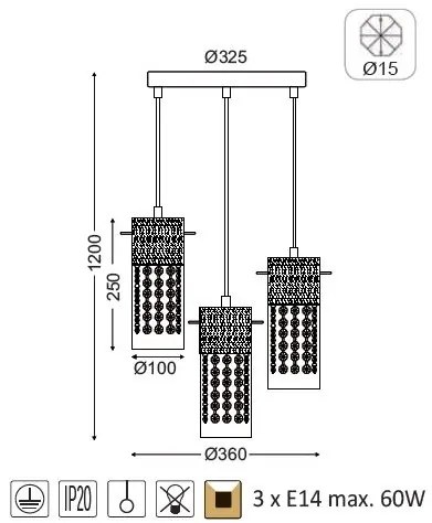 ACA DECOR Závěsné svítidlo MIA max. 3x60W/E14/230V/IP20