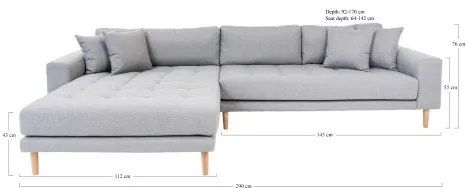 Rohová pohovka LIDO 290 cm,polyester světle šedý, levý roh House Nordic 1301191L