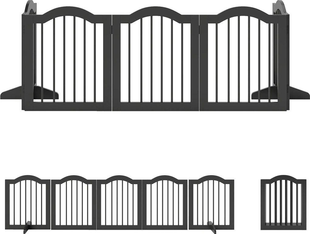 PawHut Bariérový plot pro psy Volně stojící ochranný plot s nožičkami, skládací plot pro psy, 5 panelů, 261,5 x 29,5 x 61 cm, černý