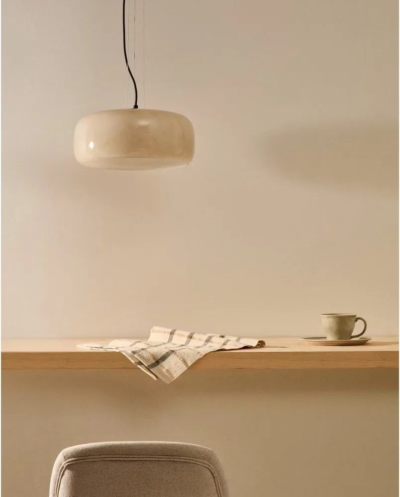 LED závěsné svítidlo šedobéžové se skleněným stínidlem ø 38 cm Reig – Kave Home