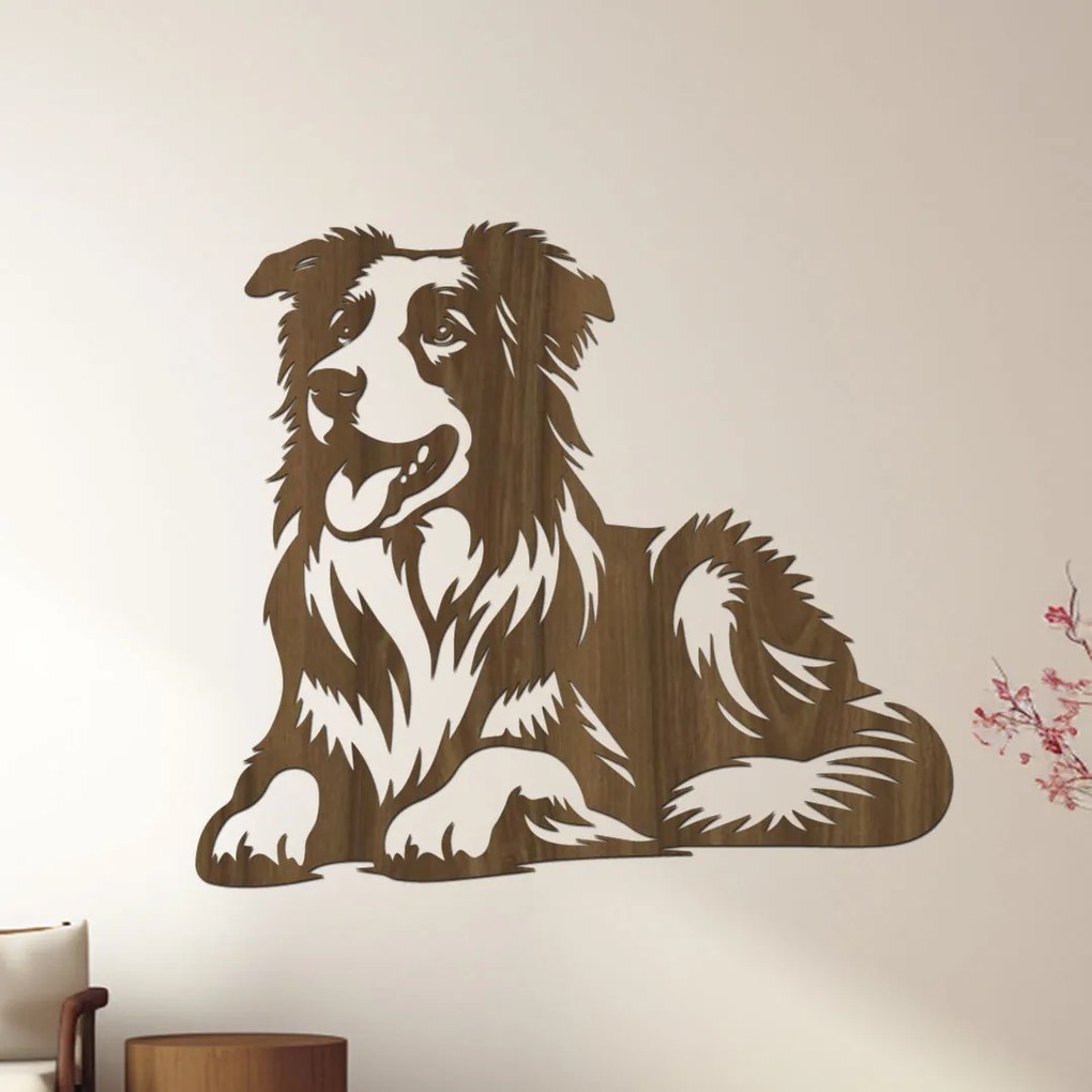 dřevo života Dřevěná dekorace psa BORDER COLLIE Zvolte rozměr (cm): 40x34, Zvolte barvu dekoru: Černá