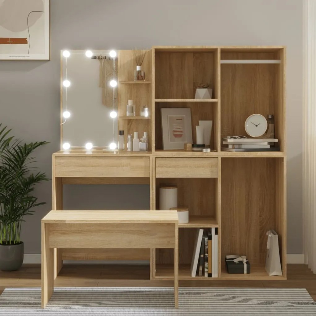 Toaletní Stolek Sada S Led Kompozitní Dřevo