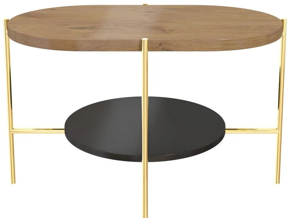Konferenční stolek oválný GLADYS - dekor dub / zlatý