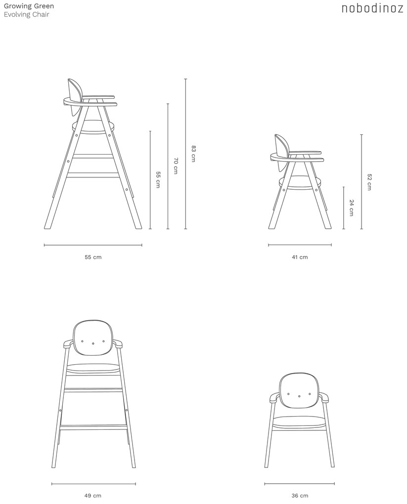 Nobodinoz Growing Green Dětská Rostoucí židle 3v1 SET White Gatsby