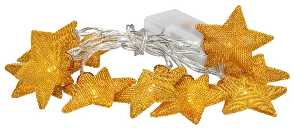 Solight LED řetěz vánoční hvězdy zlaté, 10LED řetěz, 1m, zlatá barva, 2x AA, IP20 , 1V212