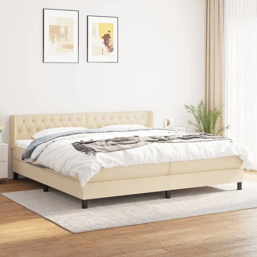 Box spring postel s matrací krémová 200x200 cm textil 3129982