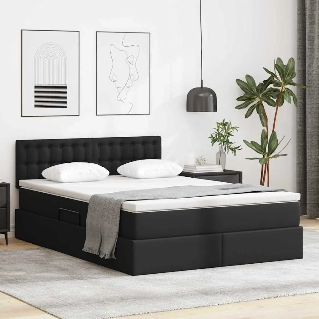 Postel s úložným prostorem a matrací s čelo Černá 140 x 190 cm 3370393