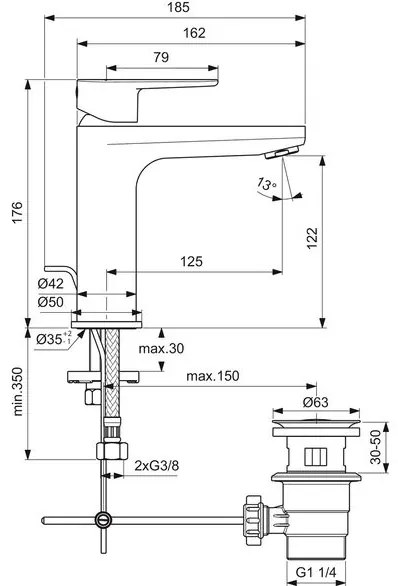 Ideal Standard Cerafine O Umyvadlová baterie s výpustí, chrom BC496AA